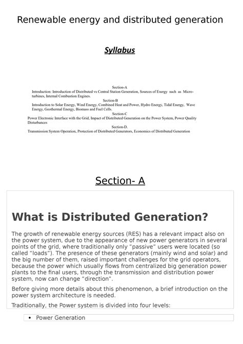 Renewable Energy And Distributed Generation Renewable Energy And Distributed Generation
