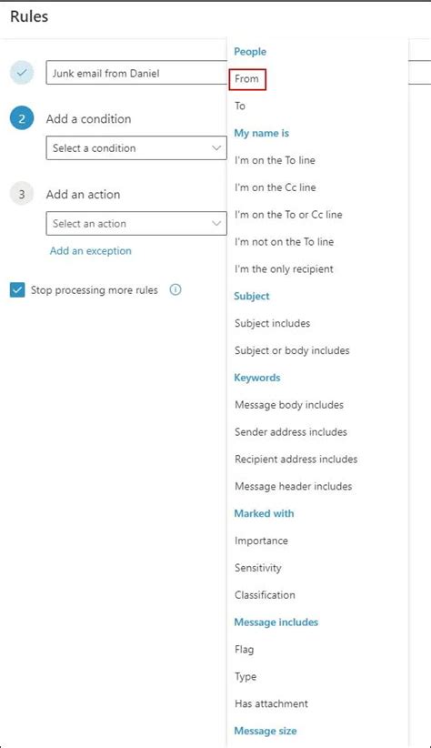 Как настроить правила электронной почты для Webmail