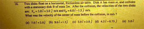 Solved Two Disks Float On A Horizontal Frictionless Air Table Disk A Has Mass M And Collides