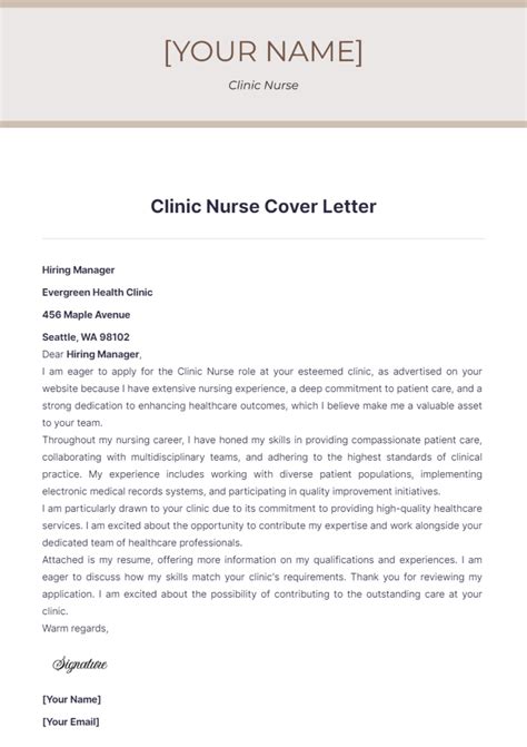 Free Clinic Nurse Cover Letter Template To Edit Online