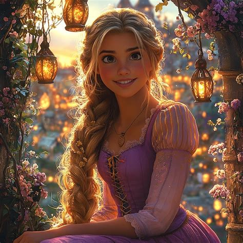 A Beautiful Young Girl In The Style Of Rapunzel From Disneys Animated