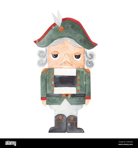 Watercolor Drawing Of A Nutcracker Christmas Tree Toy Soldier In