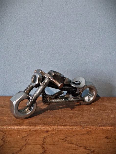 Handcrafted Scrap Metal Sculpture Of Motorbike Made From Nuts And Bolts