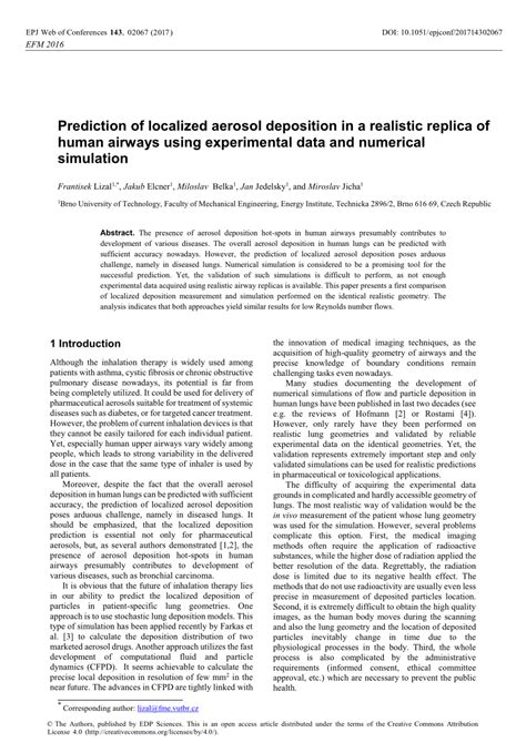 Pdf Prediction Of Localized Aerosol Deposition In A Realistic Replica Of Human Airways Using