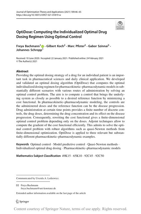 Pdf Optidose Computing The Individualized Optimal Drug Dosing