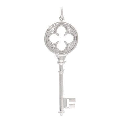 Tiffany 18k White Gold Diamond Quatrefoil Key Pendant 1436940