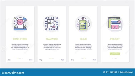 Brainstorm Teamwork Creative Process Ux Ui Onboarding Mobile App Page Screen Set Stock Vector