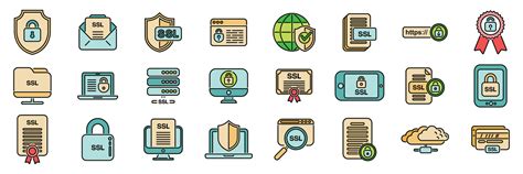 Ssl Certificate Icons Set Color Line 44159632 Vector Art At Vecteezy