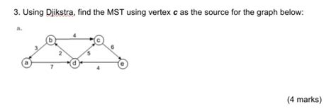 Solved 3 Using Djikstra Find The Mst Using Vertex C As The