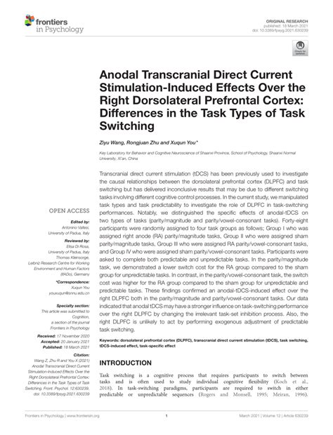 Pdf Anodal Transcranial Direct Current Stimulation Induced Effects