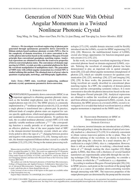 Pdf Generation Of N00n State With Orbital Angular Momentum In A Twisted Nonlinear Photonic Crystal