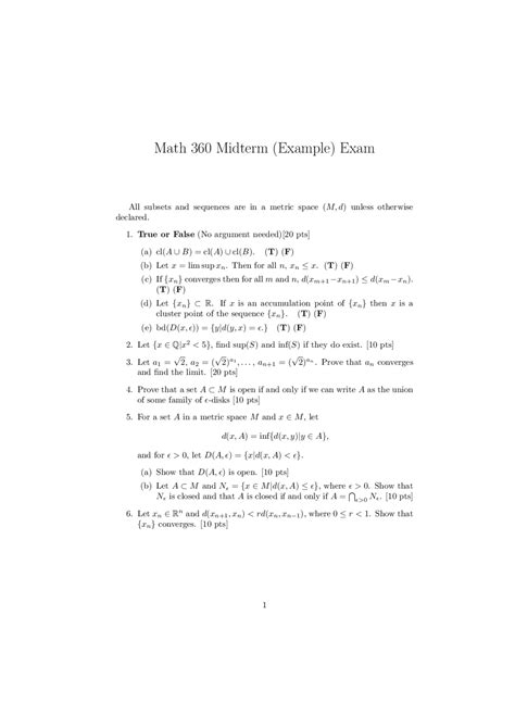 6 Problems On Advanced Analysis Midterm Exam Math 360 Docsity