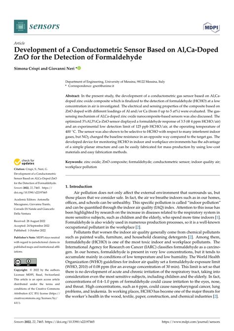 Pdf Development Of A Conductometric Sensor Based On Alca Doped Zno For The Detection Of