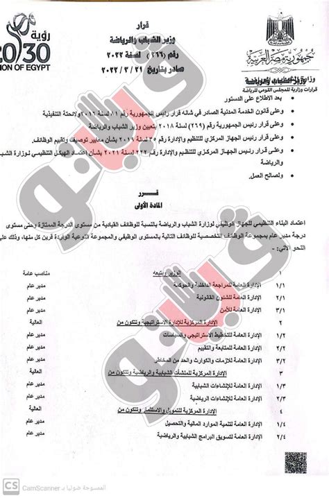 ننفرد بنشر الهيكل التنظيمي الجديد لوزارة الشباب والرياضة