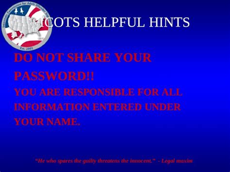 Ppt Icots Helpful Hints Do Not Share Your Password You Are Responsible For All Information