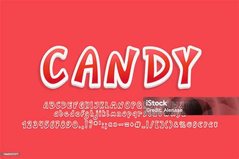 밝은 빨간색 엠블럼 캔디 현대 3d 스티커 스타일 글꼴 벡터 영어 알파벳 세트 컴퓨터 글자에 대한 스톡 벡터 아트 및 기타