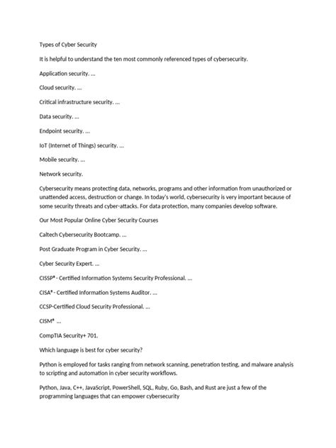 Types Of Cyber Security And Infirmation Pdf