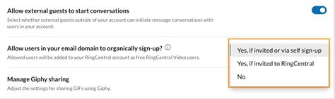 setting up how users sign up or are invited to ringcentral rc app