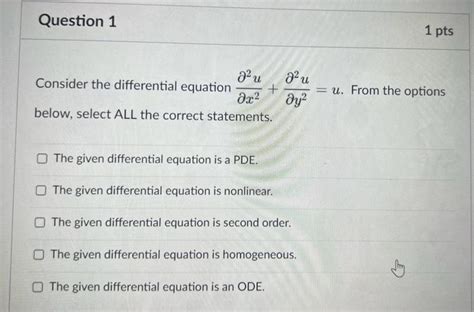 solved consider the differential equation ∂x2∂2u ∂y2∂2u u