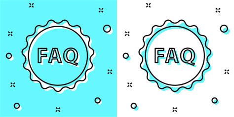 녹색과 흰색 배경에 격리 된 텍스트 Faq 정보 아이콘이있는 검은 색 선 레이블입니다 텍스트 Faq와 원 버튼 임의 동적 셰이프 벡터 일러스트레이션 0명에 대한 스톡 벡터