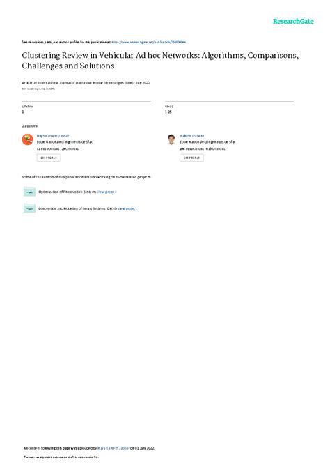 25 Clustering Reviewin Vehicular Adhoc Networks Algorithms Comparisons Challengesand Solutions