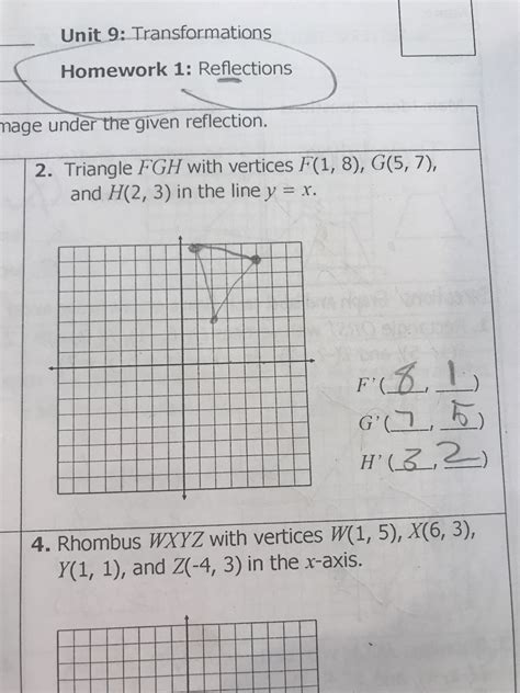 SOLVED Unit Transformations Homework Reflections Nage Under The Given Reflection