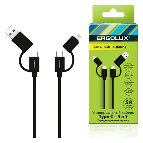 Кабель 4 в 1 Usb Type C Type C Lightning Ergolux Elx Cdc07 C02 5А 60Вт 1 2м Черный З ПД