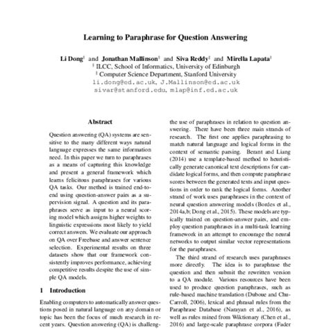 Learning To Paraphrase For Question Answering Acl Anthology