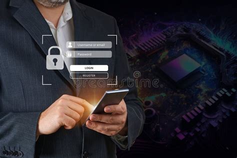 Login Using Digital Device Man Hand Using Online Banking E Commerce Online Security Payment