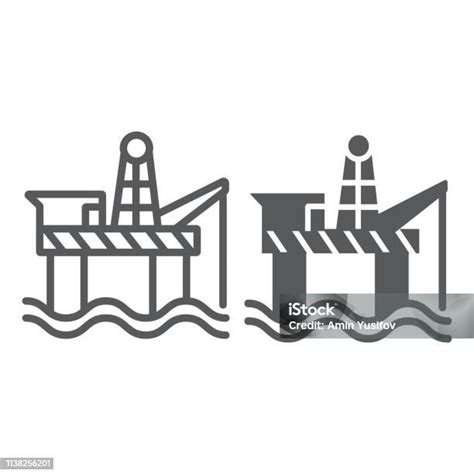 석유 장비 라인과 문양 아이콘 산업 및 바다 석유 플랫폼 기호 벡터 그래픽 흰색 바탕에 선형 패턴 0명에 대한 스톡 벡터 아트 및 기타 이미지 Istock