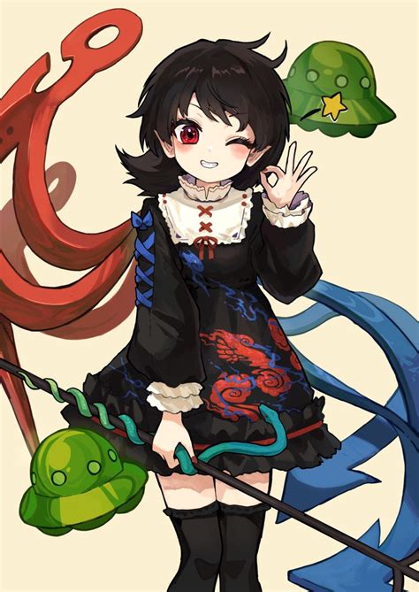 Howhow Notei Houjuu Nue Touhou Highres 1girl Asymmetrical Wings Black Dress Black Hair