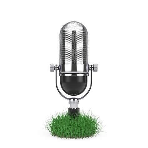 Premium Photo Vintage Microphone With Grass 3d Rendering