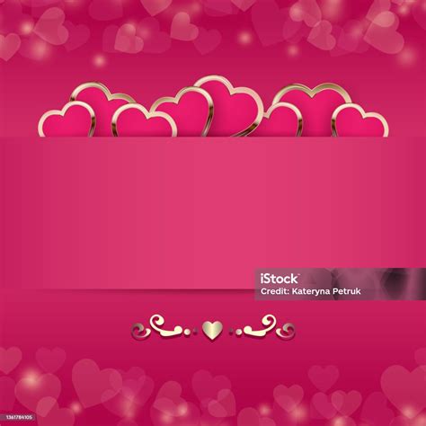 빛나는 별과 조명핑크 밝은 배경 텍스트 휴일 인사말 초대장을위한 프레임 배너 골드 프레임에 골드 프레임에 분홍색 밝은 하트의 제비 벡터 그림입니다 0명에 대한 스톡 벡터