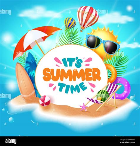 Summer time vector template design. It's summer time text in empty space in sand island with ...