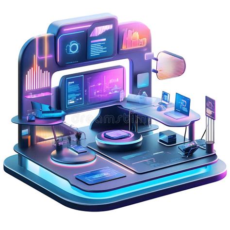 Futuristic Workstation Setup With Multiple Screens Laptops And Neon Lights In A Modern Design