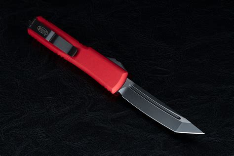 Microtech Knives Ultratech T E Otf Automatic Knife Black Blade W Red Handle 123 1rd