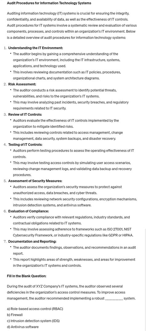 Solved Audit Procedures For Information Technology Chegg Com