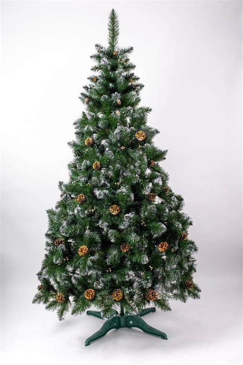 ᐉ Штучна ялинка з золотистою калиною шишками білими кінчиками 2 00 м Зелений У245200 • Краща