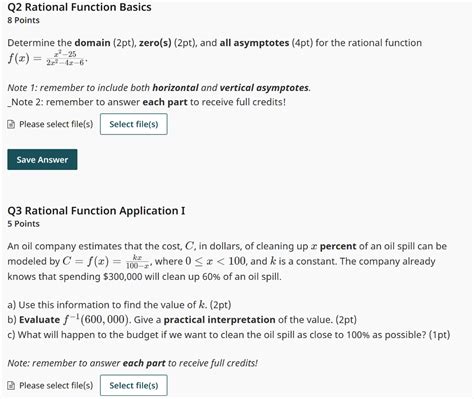 Solved Q Rational Function Basics Points Determine The Chegg