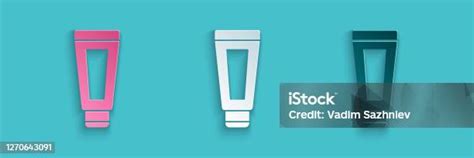 종이 컷 크림 또는 로션 화장품 튜브 아이콘 은 파란색 배경에 격리 남성을 위한 바디 케어 제품 종이 아트 스타일 벡터 일러스트레이션 3차원 형태에 대한 스톡 벡터 아트 및