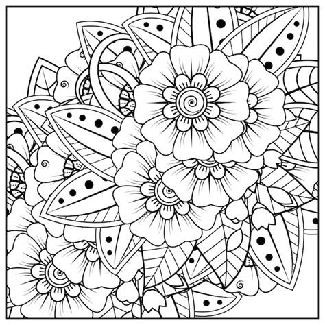 Premium Vector Outline Square Flower Pattern In Mehndi Style For