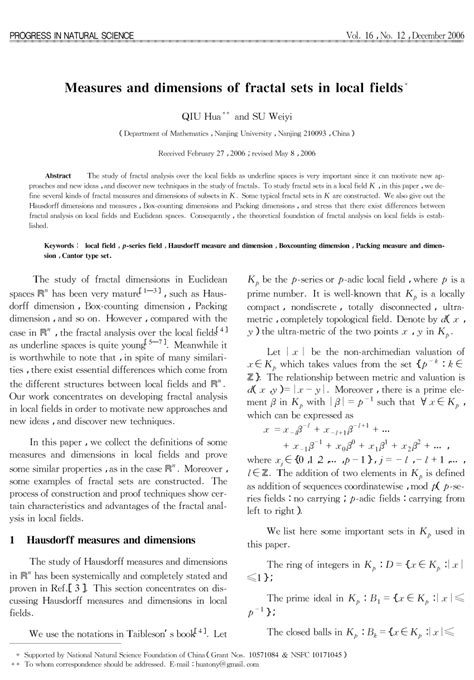 PDF Measures And Dimensions Of Fractal Sets In Local Fields