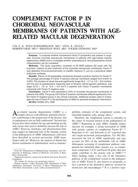 Pdf Complement Factor P In Choroidal Neovascular Membranes Of Patients With Age Related