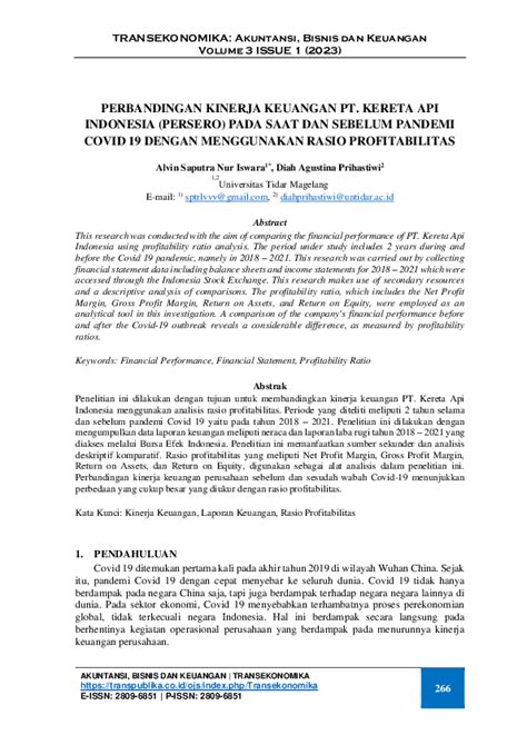 Pdf Perbandingan Kinerja Keuangan Pt Kereta Api Indonesia Persero