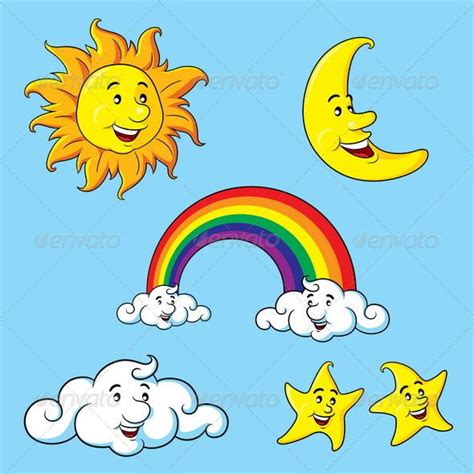 Sun Moon Stars Clouds And Rainbow Cartoon Cartoon Sun Moon Stars And