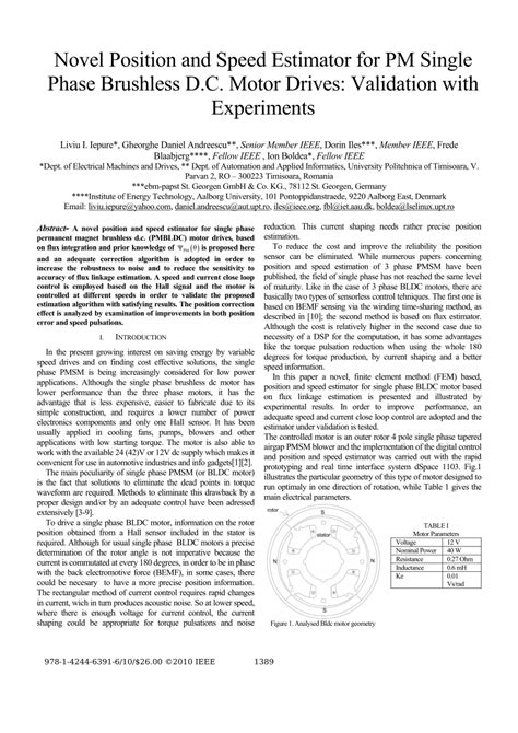 Pdf Novel Position And Speed Estimator For Pm Single Phase Brushless
