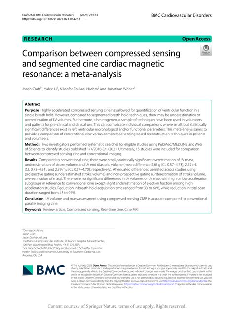 Pdf Comparison Between Compressed Sensing And Segmented Cine Cardiac Magnetic Resonance A