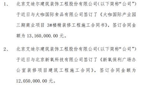 艾迪尔签订了两份重大合同 合同金额合计为2521万