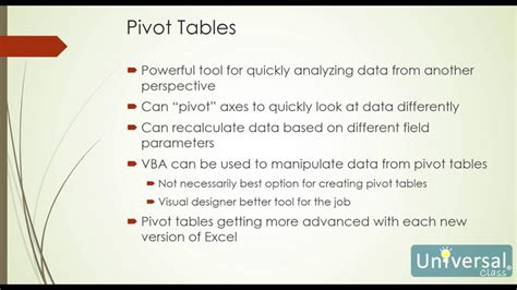 Lesson 11 Autofilter Pivot Table Datasets Data Model Charts Vba