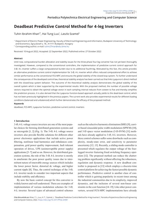 pdf deadbeat predictive control method for 4 leg inverters